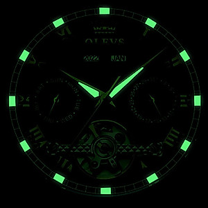 OLEVS Mens Watches Automatic Watches for Men Self Winding Watch Silver Gold Stainless Steel Watch Blue Dial Watch Skeleton Tourbillon Men's Wrist Watches Luxury Big Face Watch for Men