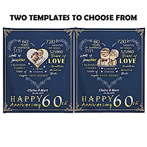 Custom Anniversary Blanket with Name Picture & Date, Personalized Gifts for 40th 50th 60th Wedding Anniversary, Custom Blanket for Couple, Golden 50 Years of Marriage Gifts for Dad, Mom, Grandparent