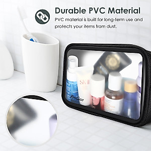 ProCase TSA Approved Travel Toiletry Bag Pouch, Matte Clear Travel Organizer Airport Carry-On Checkpoint Airline Compliant Storage Bag for Toiletries Liquids Creams and Cosmetics -Black