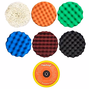 Makitoyo 7PCS 7 Inch Buffing Polishing Pads Kit,5pcs Polishing Sponge,1 pc Wool Pad,Waxing Buffing Pad Kit for Car