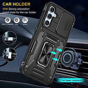 THMEIRA Phone Case for Samsung Galaxy S23 FE, Military Grade Samsung Galaxy S23 FE Case with Screen Protector [2 Pack] with Slide Camera Cover, Built-in Magnetic Ring Kickstand, Black