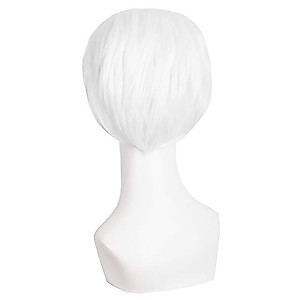 MapofBeauty 10 Inch/25cm Fashion Men Short Curly Hair Cosplay Wig (White)