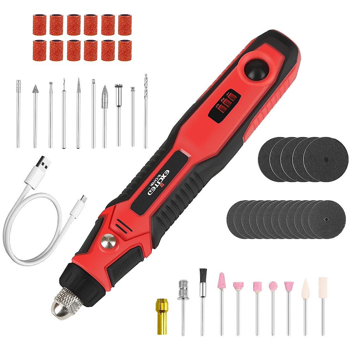 Power Cordless Rotary Tools Kits,3.7V Mini Grinder Front LED Work Light, USB Charging Cable,Ergonomic Design,Easy to Carry—by Excited Work