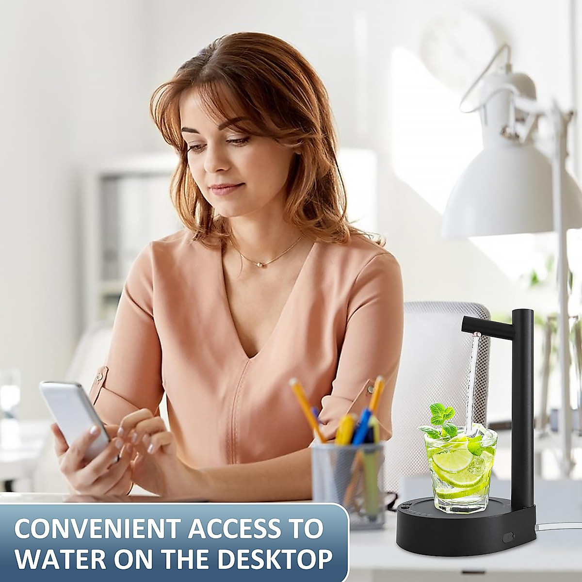 5 Gallon Water Dispenser, Desktop Water Dispenser Countertop Water Pump Electric, Portable Water Dispenser USB-C Charging for Indoor Outdoor Using - Black