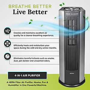 Envion 4 Seasons Large Room 4-in-1 Multi-Function Air Purifier, Heater, Fan and Humidifier with 3 Fan Speeds, HEPA Air Filter and Adjustable Controls