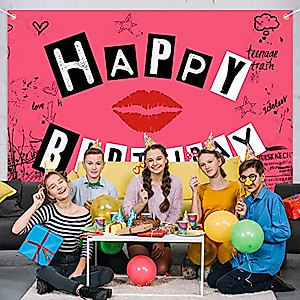 Happy Birthday Backdrop Banner Decor Hot Pink - Burn Book Birthday Party Theme Decorations for Room Y2K Aesthetic Early 2000s Teens Girls Women Supplies