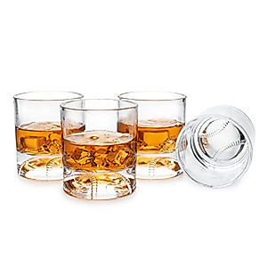 Baseball Whiskey Glass - 12oz Whiskey Glass by The Wine Savant - Perfect for Any Occasion, Baseball Lovers, Baseball Gifts, Baseball Themed Party, Baseball Birthday Gift Set (4)