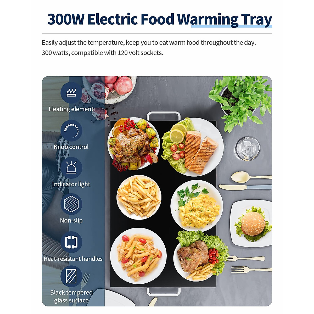 ARLIME Buffets Server Food Warmer for Parties, Electric Food Warming Tray W/Adjustable Temperature Control, 22’’x14’’ Tempered Glass Surface, Perfect for Parties Entertainment & Holidays