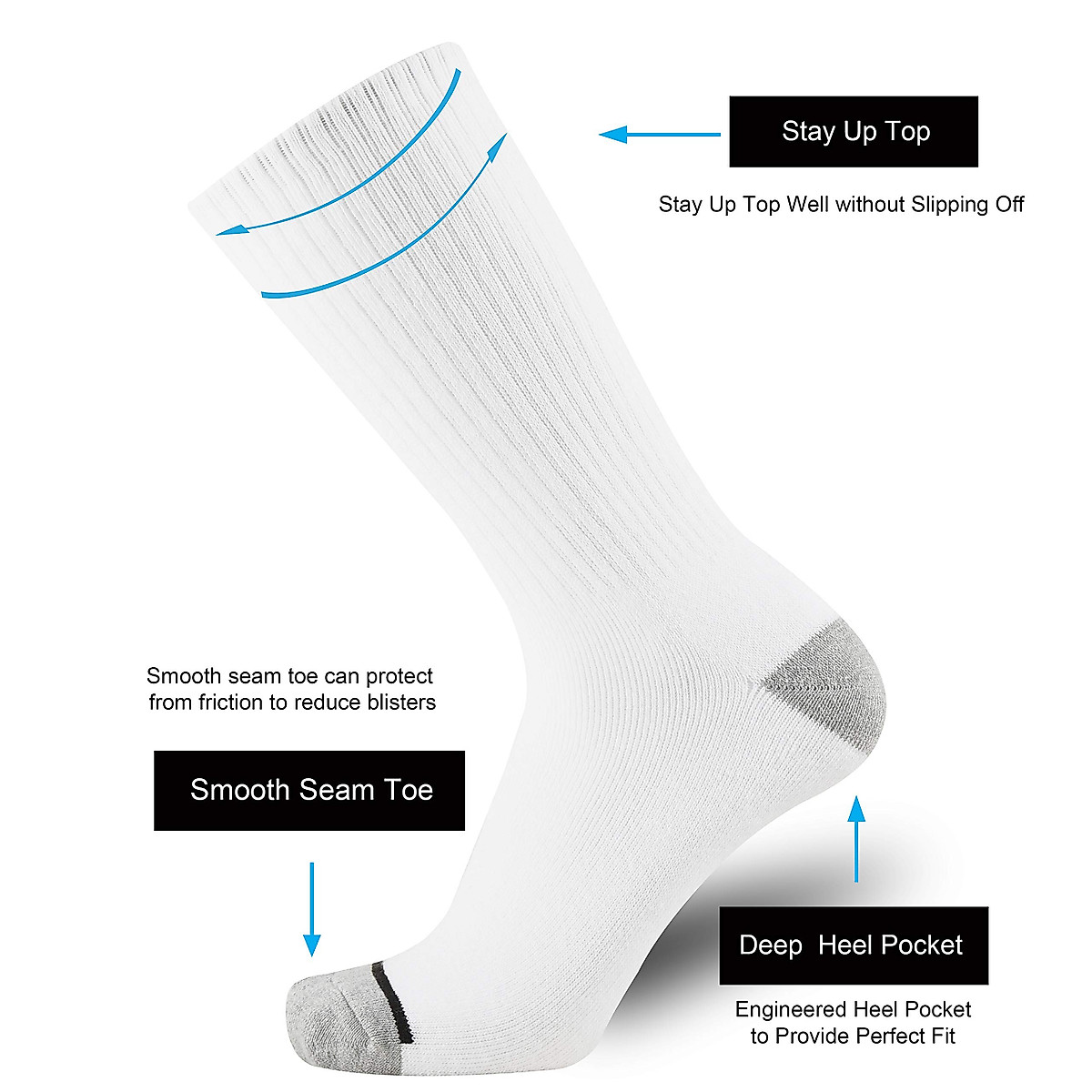ONKE Cotton Cushion Crew Socks for Men Women Athletics All Seasons Thick Warm Heavy Duty Work Boots Moisture Wicking Control(White XL)
