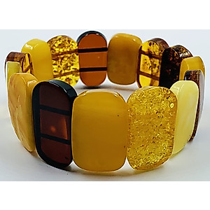 Natural Baltic Amber Stretch Bracelet - Hand Made from Polished/Certified Baltic Amber Beads(Multicolor)