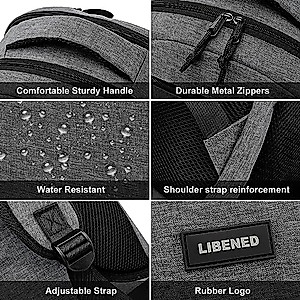 LIBENED Backpack for Women Men, School Backpack for Teen, Laptop Mochila with USB Charging Port, 15.6 Inch Waterproof Backpack for Business, College and Travel, Grey