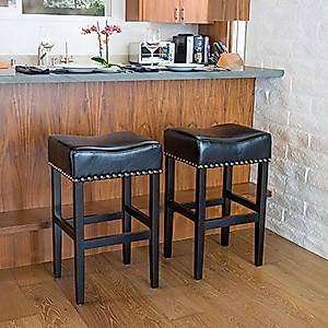 Christopher Knight Home Lisette Backless Leather Barstools, 2-Pcs Set, Black