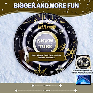 Mikiblue Snow Tube for Sledding Heavy Duty, Super 47'' Inflatable Sleds with Handles, Winter Outdoor Activities for Kids and Adults, Black