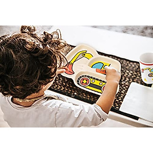Kids Plate Set, Included Plate Fork and Spoon 3-Piece Set - Toddler Plates Dinnerware Dinner Dish Set Baby Feeding Divided Plate - Child Portion Control Bamboo Eco-Friendly (Excavators)