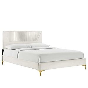 Modway Yasmine Channel Tufted Performance Velvet Full Platform Bed in White