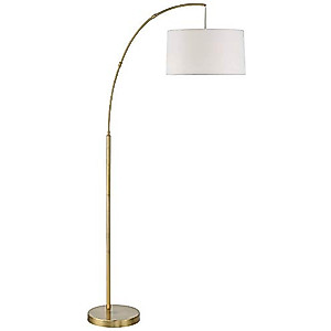 360 Lighting Cora Modern Mid Century Arc Floor Lamp Standing 72" Tall Classic Brass Gold White Linen Drum Shade Decor for Living Room Reading Bedroom Office House Home Decor
