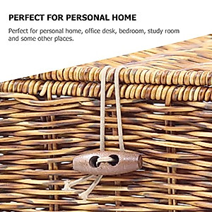 Zerodeko Wicker Storage Basket, Rattan Woven Box with Lid, Rectangular Shelf Basket Decorative Display Box Desktop Small Container Box Household Organizer Box for Home Wardrobe Toys