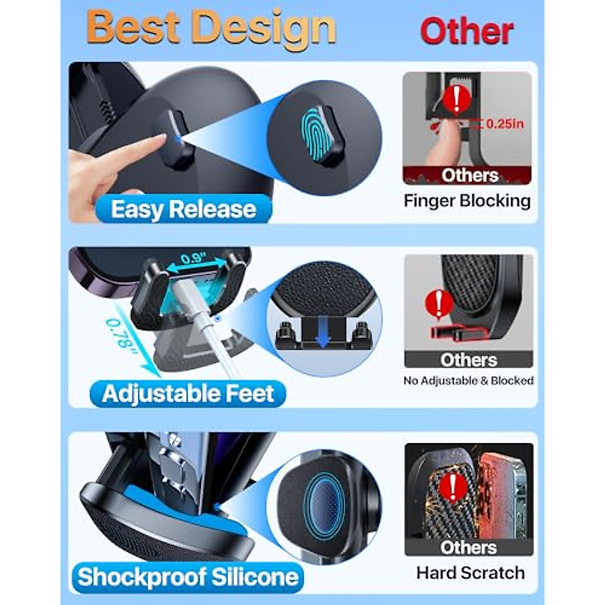 【Military-Grade】Car Phone Holder,【Strongest & Longest Steel-Hook】Car Vent Mount, Handsfree 360° Adjustable Automobile Cradle Air Clip Stand for iPhone 15 14 13 12 Pro Max Samsung Universal, Black