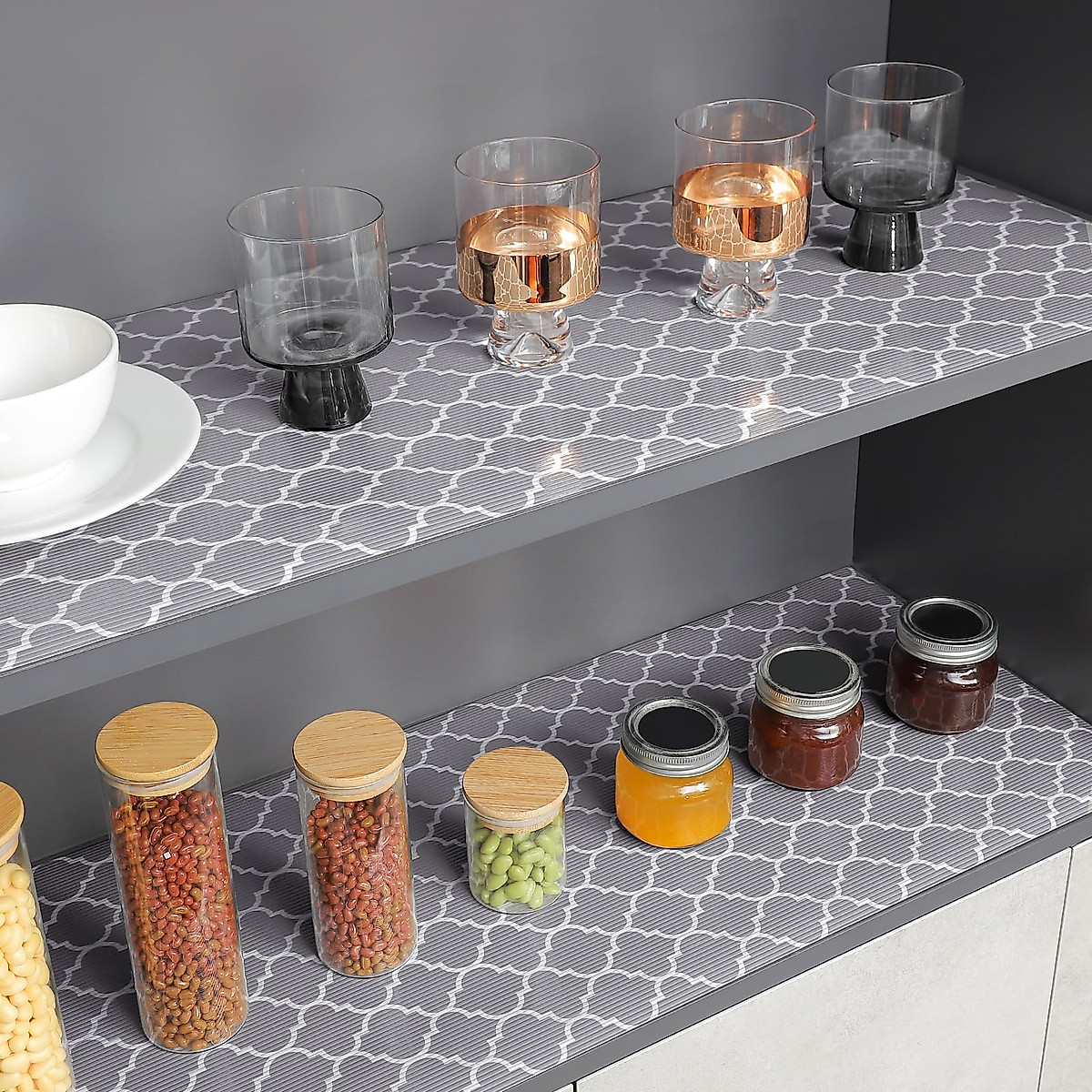 Glotoch Non Adhesive Shelf Liners for Kitchen Cabinets, 17.5" x 30 FT Drawer Liners for Kitchen, Non Slip Cabinet Liners for Shelves, Waterproof Shelf Liner for Dresser/Refrigerator/Bathroom, Gray