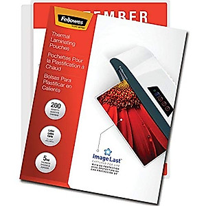 Fellowes Thermal Laminating Pouches, ImageLast, Jam Free, Letter Size, 5 Mil, 200 Pack (5245301)