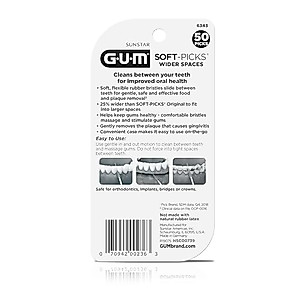 GUM Soft-Picks Wider Space, Easy to Use Dental Picks for Teeth Cleaning and Gum Health, with Convenient Carry Case, Dentist Recommended Dental Picks, 50ct