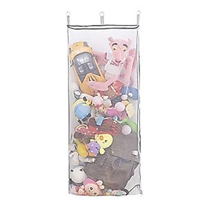 ALYER Ultra Large Door Hanging Mesh Laundry Hamper Basket,Collapsible Stuffed Animal Storage Bag Organizer (Gray)