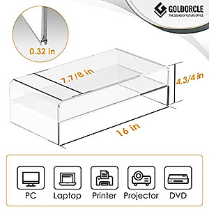 GOLDORCLE 2-Tier Acrylic Monitor Stand Riser Clear Computer Monitor Stand for Laptop PC Printer Computer Riser Acrylic Tray Laptop Storage Shelf (Medium)
