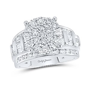 10kt White Gold Round Diamond Cluster Bridal Wedding Engagement Ring 2 Cttw