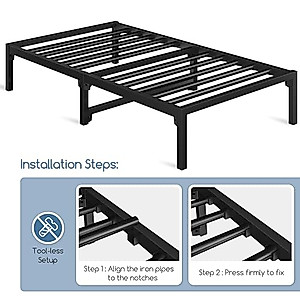 Yaheetech 13 Inch Twin Metal Platform Bed Frame Mattress Foundation with Ultra-Durable Steel Slat Support/Easy Assembly/No Box Spring Needed/Black