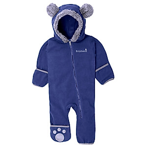 Snonook Fleece Baby Jacket - Winter Suit Bunting Bodysuit with Fold Over Mittens & Footies, Hooded & Zipper Down, Soft Cozy Warm Jumpsuit for Infants, Midnight Navy, 12/18 months