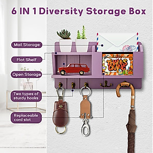 VUEJIC Purple Friends Key Holder for Wall,8pcs Friends Cards,Friends TV Show Merchandise Gifts,Decorative Mail Organizer,Key Racks 5 Anchor Hooks,Handmade Wooden Key Hangers for Home Decor.…