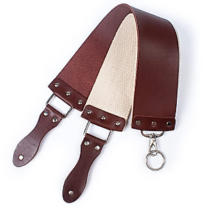 Razor Strop - Barber's Latigo Leather Straight Razor Strop. Dual Strap that will be a Great Addition for Any Straight Razor. PREMIUM LEATHER Strop for Sharpening. (Brown)