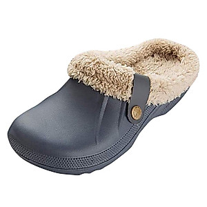TooTu Waterproof Slippers Women Men Plush Lined Clogs Winter Garden Shoes Warm House Slippers Indoor Outdoor Grey