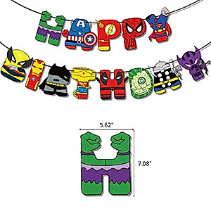 Superhero Party Supplies Superhero Party Decorations, 20Pcs Superhero Balloons, 1Pcs Happy Birthday Banner, 13Pcs Superhero Cake and Cupcake Toppers for Kids Birthday Party