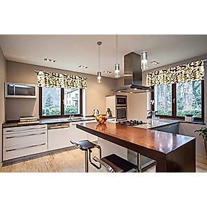 Healbrighting Blackout Texture Spray Paint on White Ink Rod Pocket Short Window Curtain Valance for Kitchen Bedroom Decor, 52" x 18", Gold and Black, 1 Panel