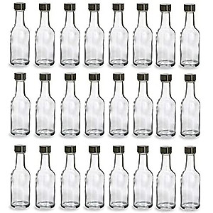 Nakpunar 24 pcs, 50 ml Glass Liquor Bottles with Black Caps (1.69 oz)