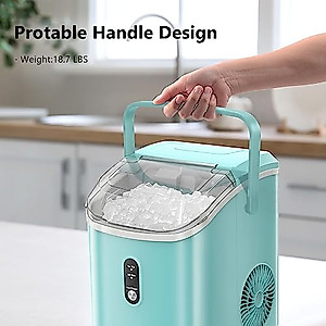 R.W.FLAME Portable Nugget Ice Maker Countertop, Ice Maker Machine with Auto Self-Cleaning,11000Pcs/35Lbs/24Hrs, Ice Scoop and Basket,Green Ice Machine for Home Office Bar Party