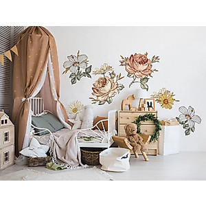 Murwall Kids Floral Wall Decal Soft Vintage Peony Flower Wall Sticker