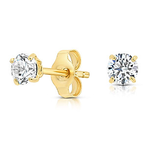 14k Yellow Gold Solitaire Round Cubic Zirconia CZ Stud Earrings with Gold butterfly Pushbacks (4mm)…