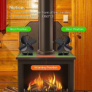 Upgrade 4 Blades Heat Powered Stove Fireplace Fan for Home Wood Log Burning Fireplace Circulating Warm Air Saving Fuel Efficiently