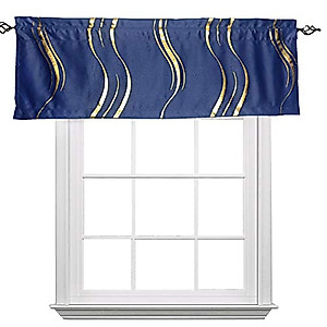 MYRU 1 Panel Foil Print Blackout Striped Curtain Valance for Kitchen Window (Navy and Gold, 54x18 Inch)
