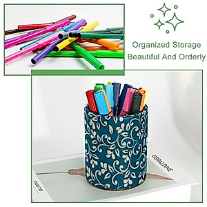 VIOQXI Pen Holder for Desk PVC Leather Pencil Cup Stand Round Desktop Pen Organizer Pot Makeup Brush Holder for Office School Classroom Home Classical Pattern