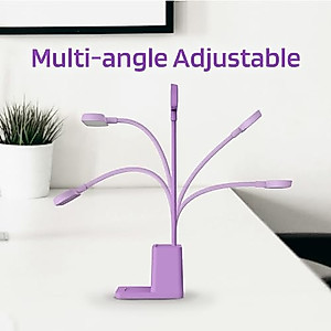 AXX Cute Purple Desk Lamp, Rechargeable Study Table Light for Home Office, Small, Battery Operated, LED, Flexible Gooseneck, Mini, Cordless, College Dorm Room Desktop Accessories for Kids Teen Girls