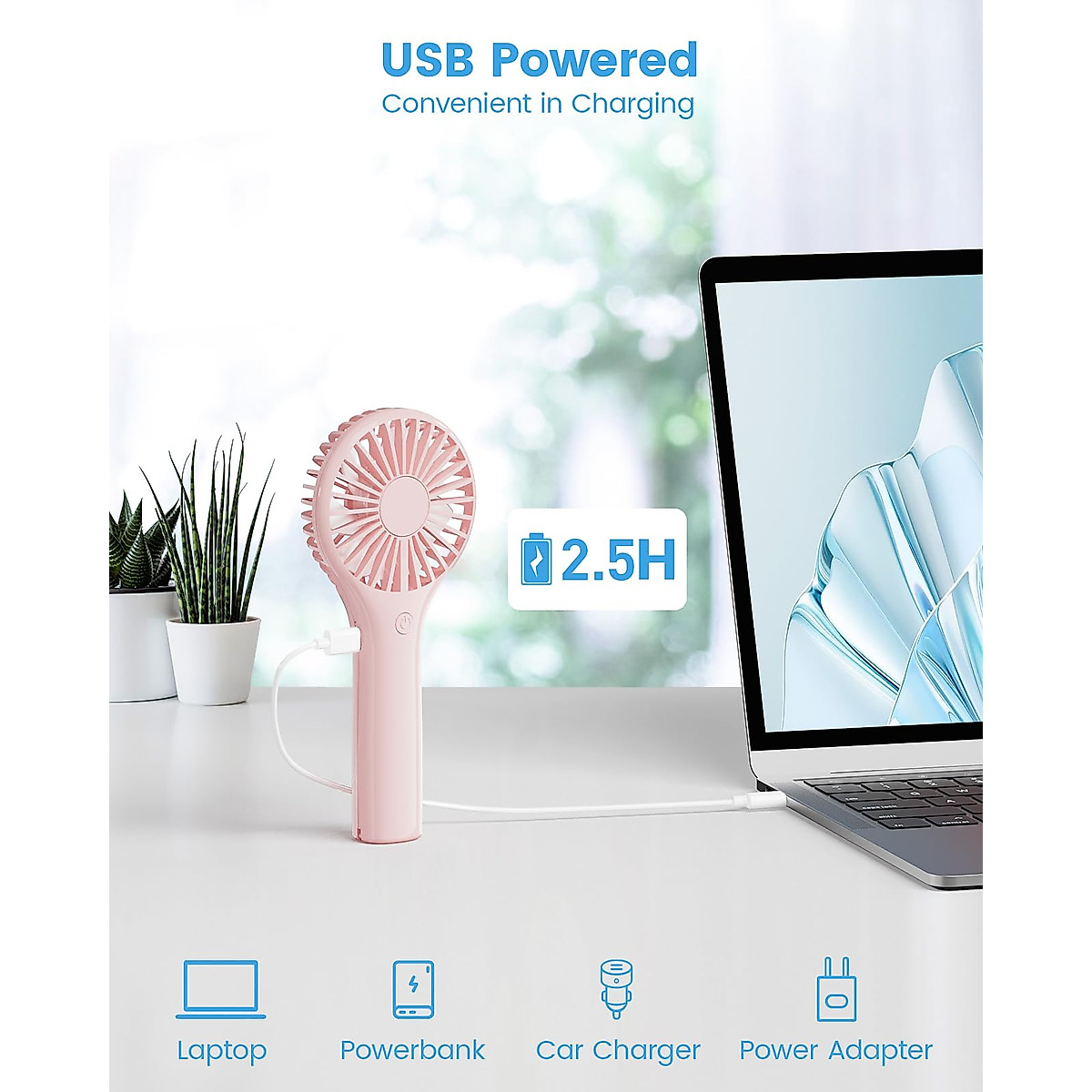Edvision Handheld Fan, Portable Fan Mini Fan Powerful Hand Fan with 3 Speeds, USB Rechargeable Personal Fan, Makeup Lash Fan for Stylish Girls, Cute Small Pocket Fan for Travel/Outdoor/Home, Pink