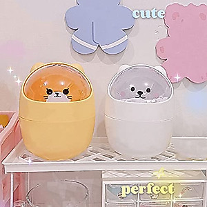 Mini Desktop Trash Can, Cute Home Desktop Trash Can with Lid Small Mini Plastic Desk Organizer Pencil Holder Desktop Trash Bin for Bedroom (4.33" x 6.1") White 4.33" x 6.1"