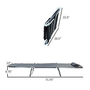 Outsunny Folding Chaise Lounge Pool Chairs, Outdoor Sun Tanning Chairs with Pillow, Reclining Back, Steel Frame & Breathable Mesh for Beach, Yard, Patio, Black