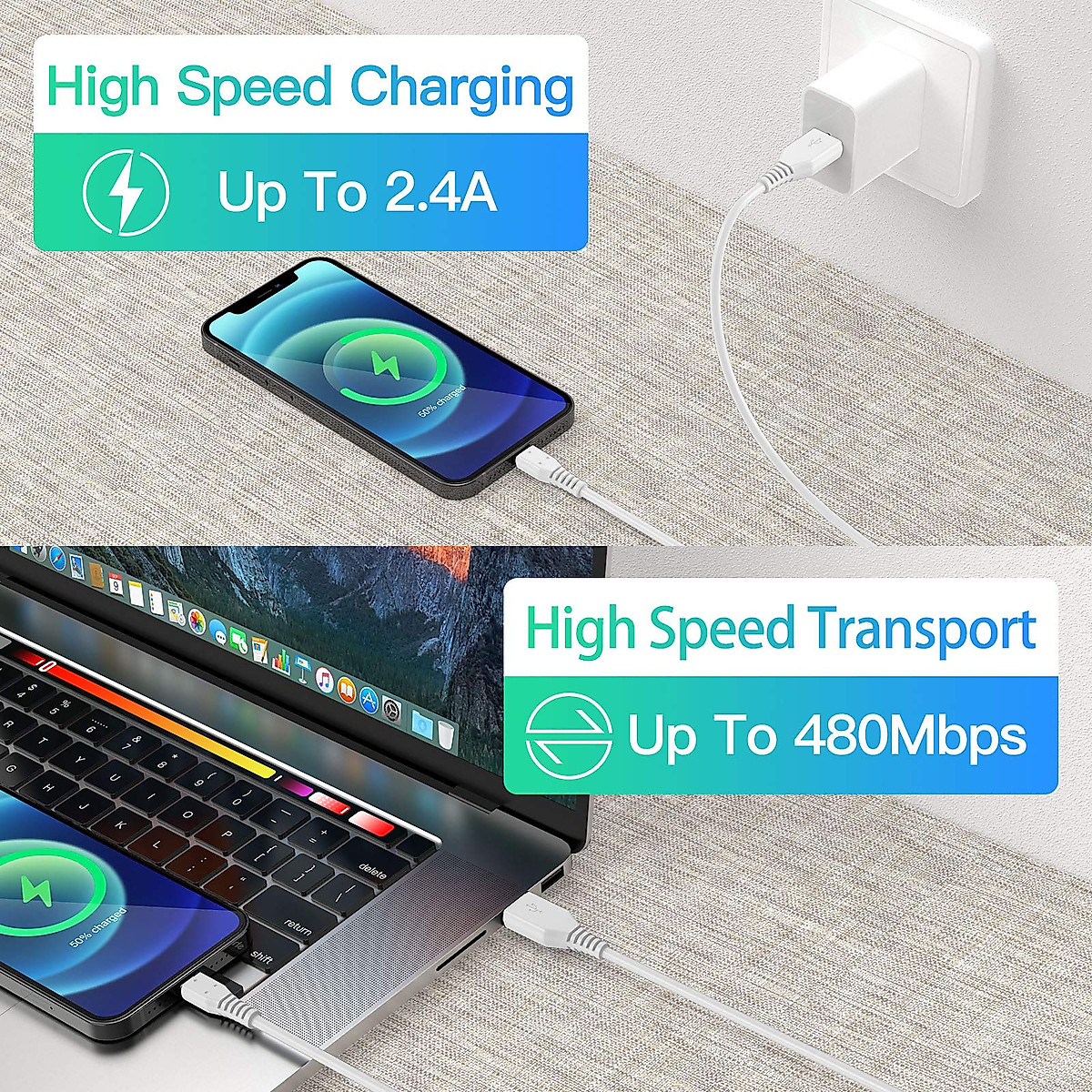 6ft iPhone Charger 5Pack,Lightning Cable 6 Foot,MFi Certified Long Charging Cord 6 feet Compatible with Apple iPhone 11/Pro/Max/SE/X/XS Max/XR/8/8 Plus/iPad/iPod (White)