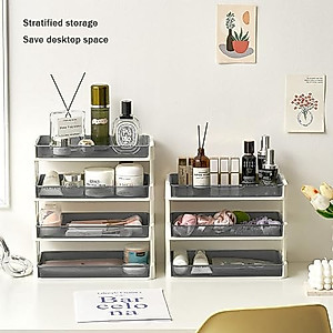 Cosmetic storage box acrylic simple multi-layer rack, bedroom dresser bathroom bathroom skin care drawer pull-out organizer shelf (3-layer, black)