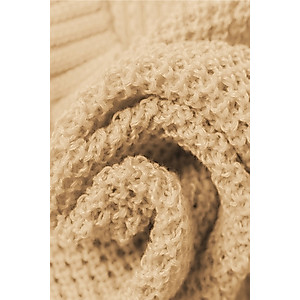 Women's Cropoed Sweaters V Neck Long Sleeve Waffle Knit Tops Casual Solid Crop Pullover Sweaters Beige XS