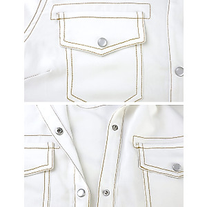 SeekMe Womens Denim Shirts Tie Front Crop Top Button Down Chambray Jean Shirts(0130-White-XXL-QB)